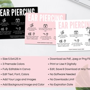 Editable Ear Piercing Aftercare Card Template, Printable Piercing Guide ...