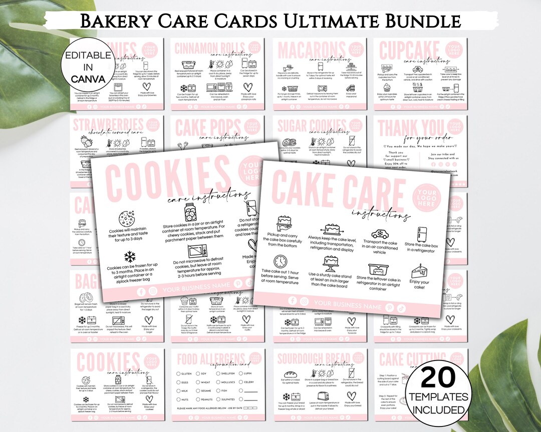Bakery Business Care Cards Bundle, Editable Bakery Small Business Care ...