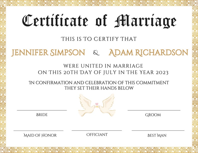 Certificate of Marriage, Custom Marriage Certificates, Printable ...