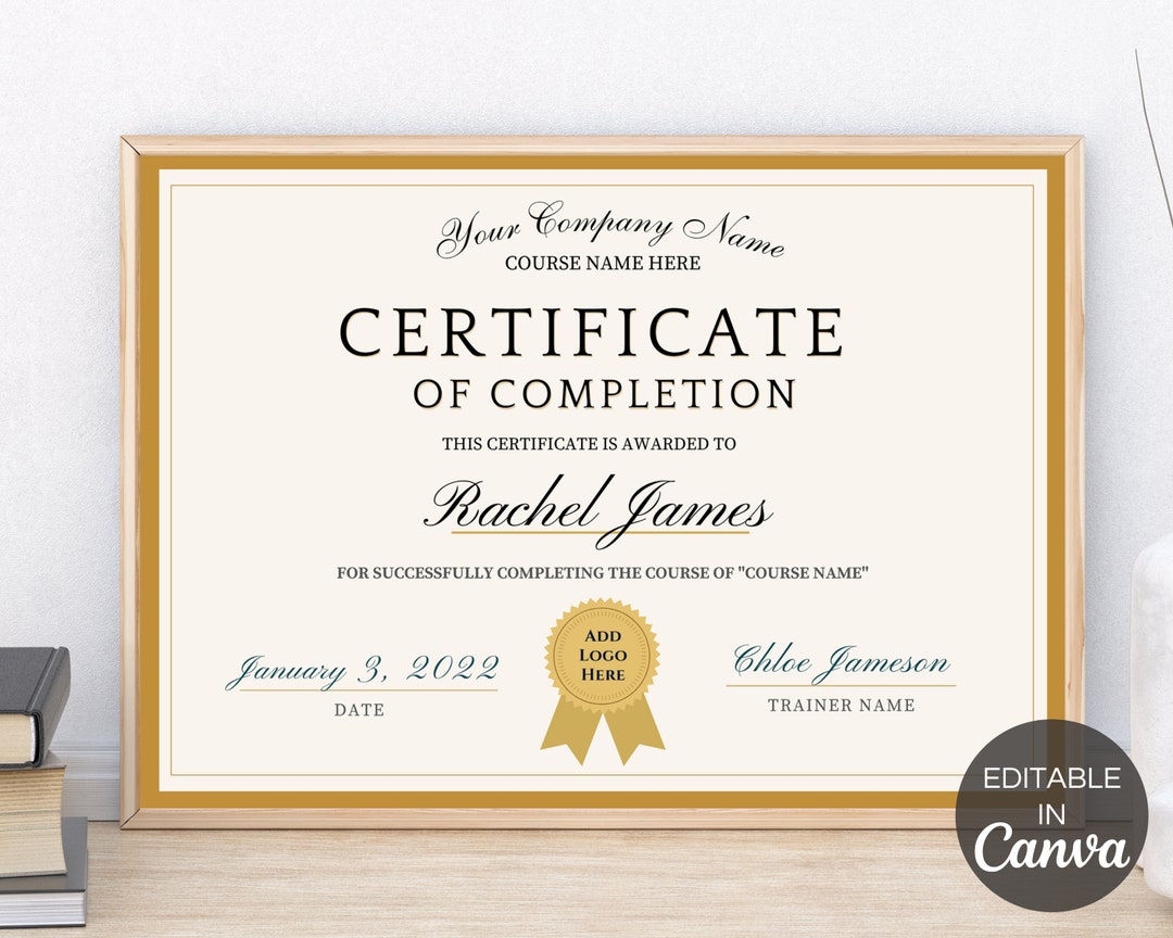 Gold Certificate of Completion, Editable Certificate of Achievement ...