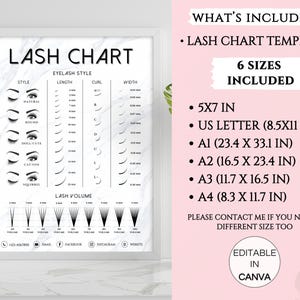 Lash Chart Guide Poster, Digital Eyelash Extension Decor, Editable ...