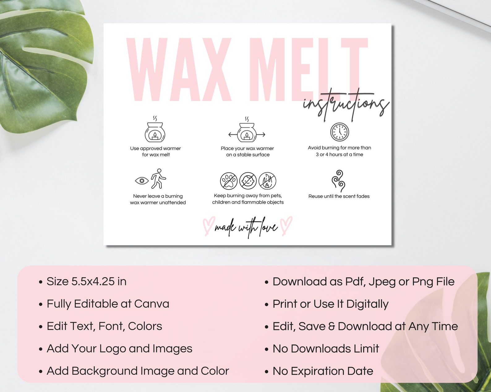 Wax Melt Care Card Template Editable Wax Melt Care - Etsy