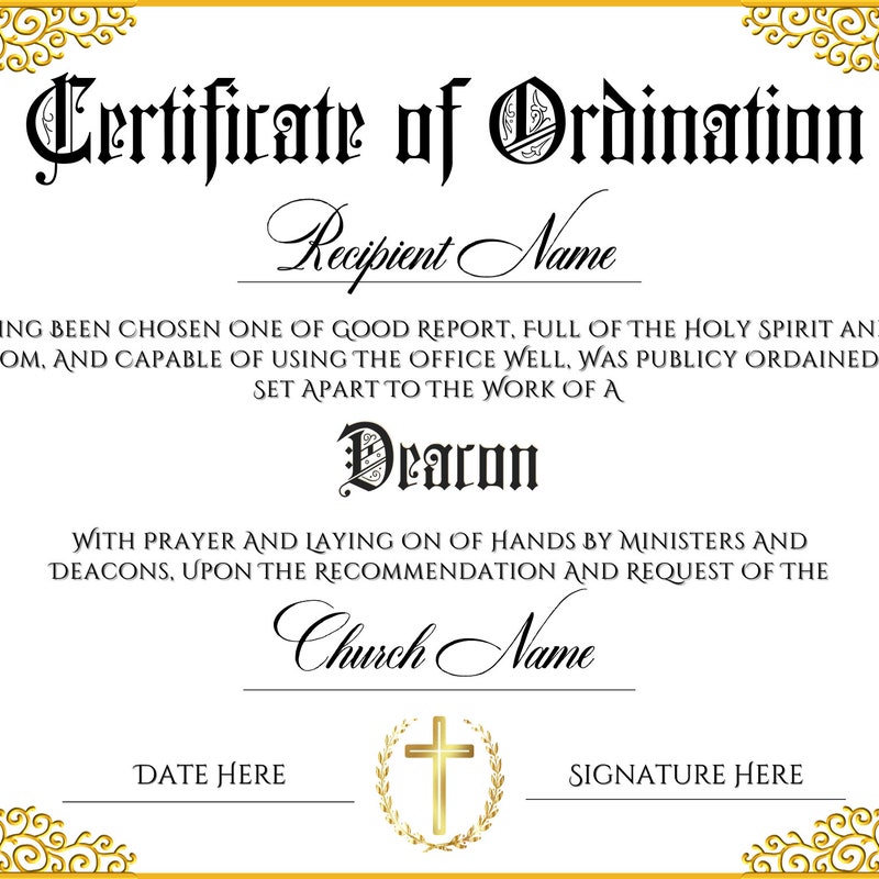 Free Editable Deacon Ordination Certificates - Etsy