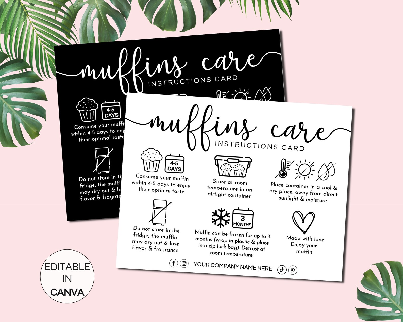 Editable Muffins Care Card Template, Printable Muffin Care Intructions ...