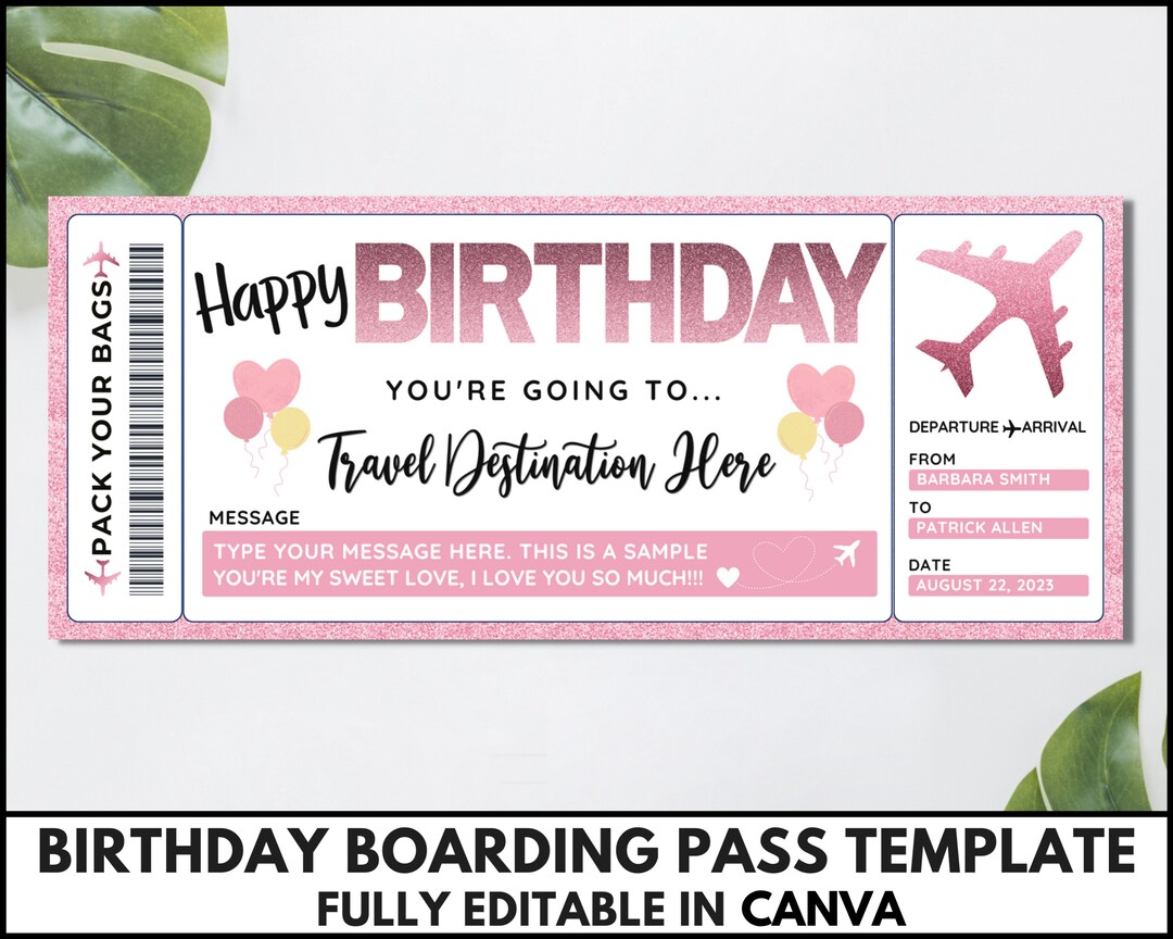 Birthday Boarding Pass Template, Editable Boarding Tickets, Printable ...