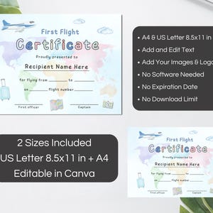 First Flight Certificate for Kids, Editable Toddler's First Flight ...
