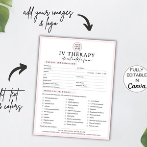 IV Therapy Client Intake Form Bundle, Editable IV Therapy Consent ...