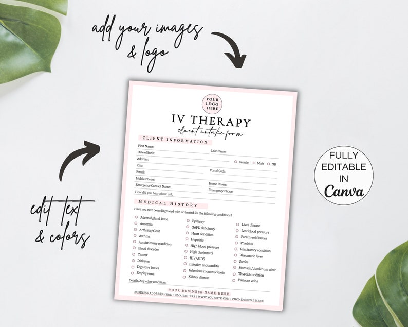 IV Therapy Client Intake Form Bundle, Editable IV Therapy Consent ...