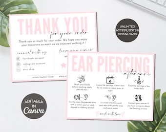Editable Ear Piercing Aftercare Template, Printable Piercing Guide Card ...