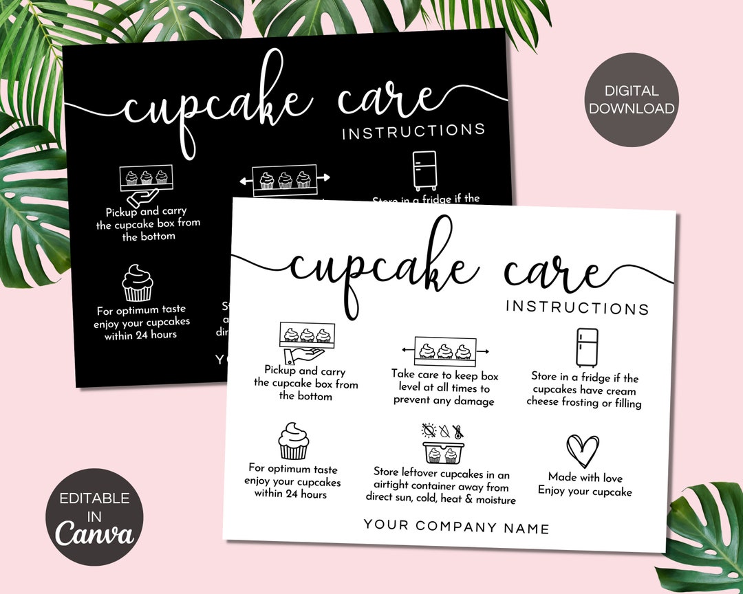 Editable Cupcake Care Card Template, Printable Cupcake Care ...