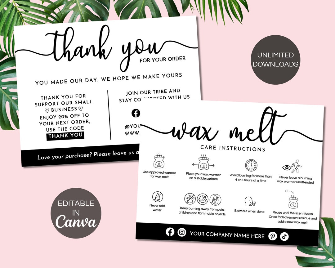 Wax Melt Care Card Template, Editable Wax Melt Care Instructions, Wax ...