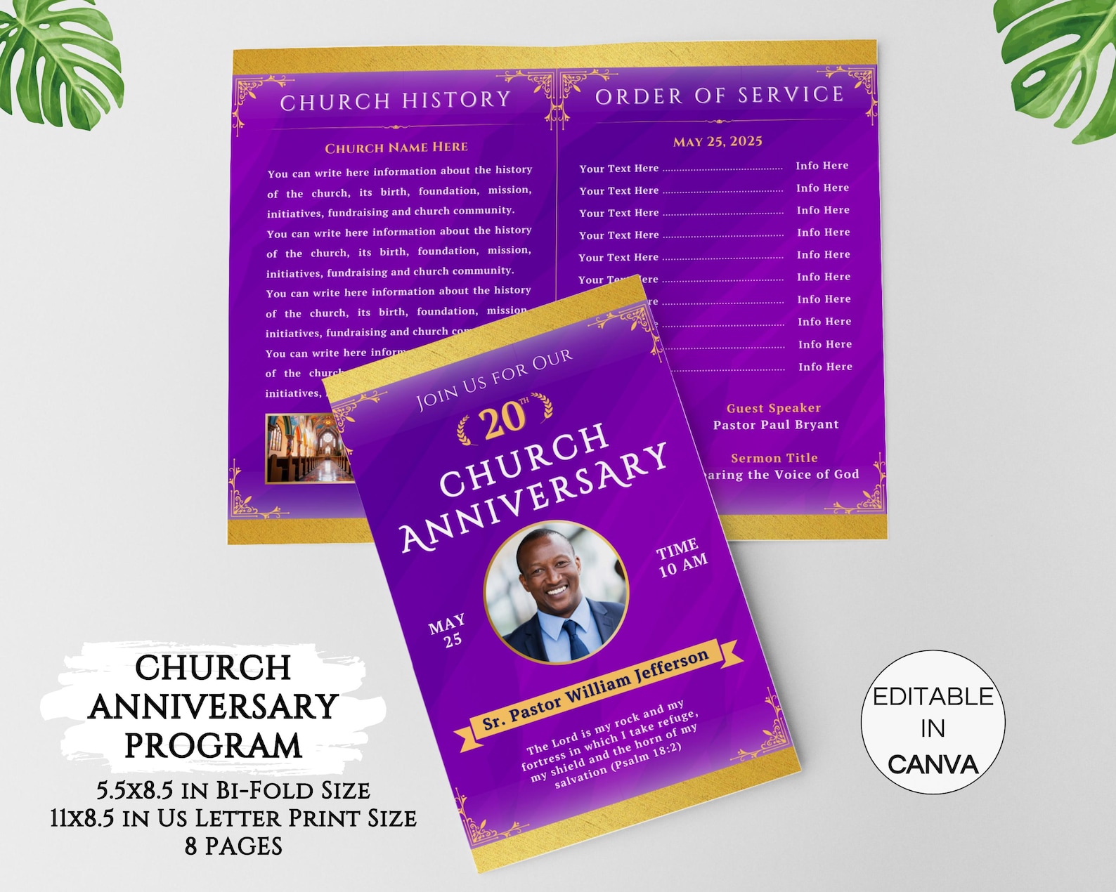 Church Anniversary Program Canva Template, Editable 8 Pages DIY ...