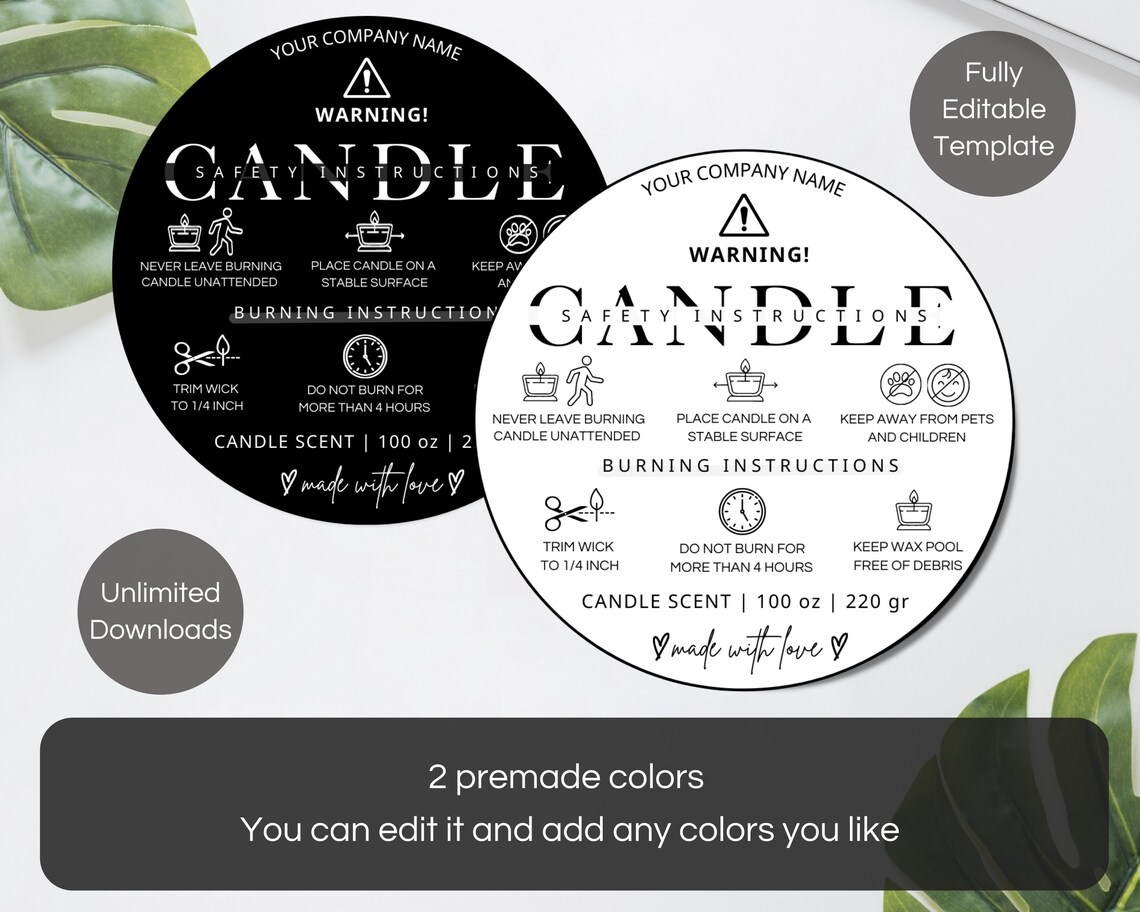 Candle Warning Labels Canva Template, Printable Candle Warning Sticker ...