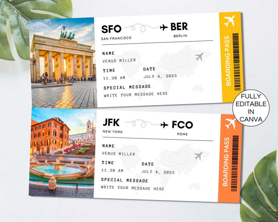 Editable Boarding Pass Template, Printable Boarding Ticket, Canva ...