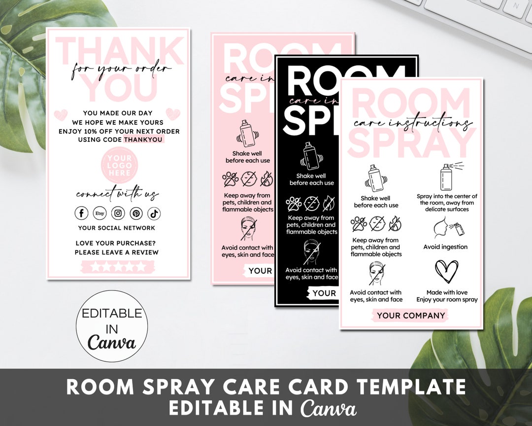 Room Spray Care Card Template, Editable Room Spray Care Instructions ...