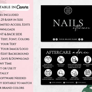 Nails Aftercare Card, Editable Nail Instructions Cards, Printable ...