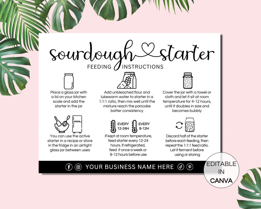 Sourdough Starter Instructions Editable Sourdough Starter Kit Feeding