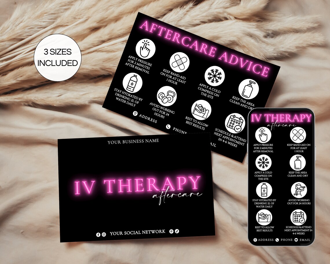 IV Therapy Aftercare Card, Printable Drip Care Instructions Cards ...