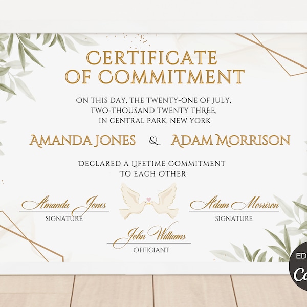 Commitment Ceremony Certificate - Etsy