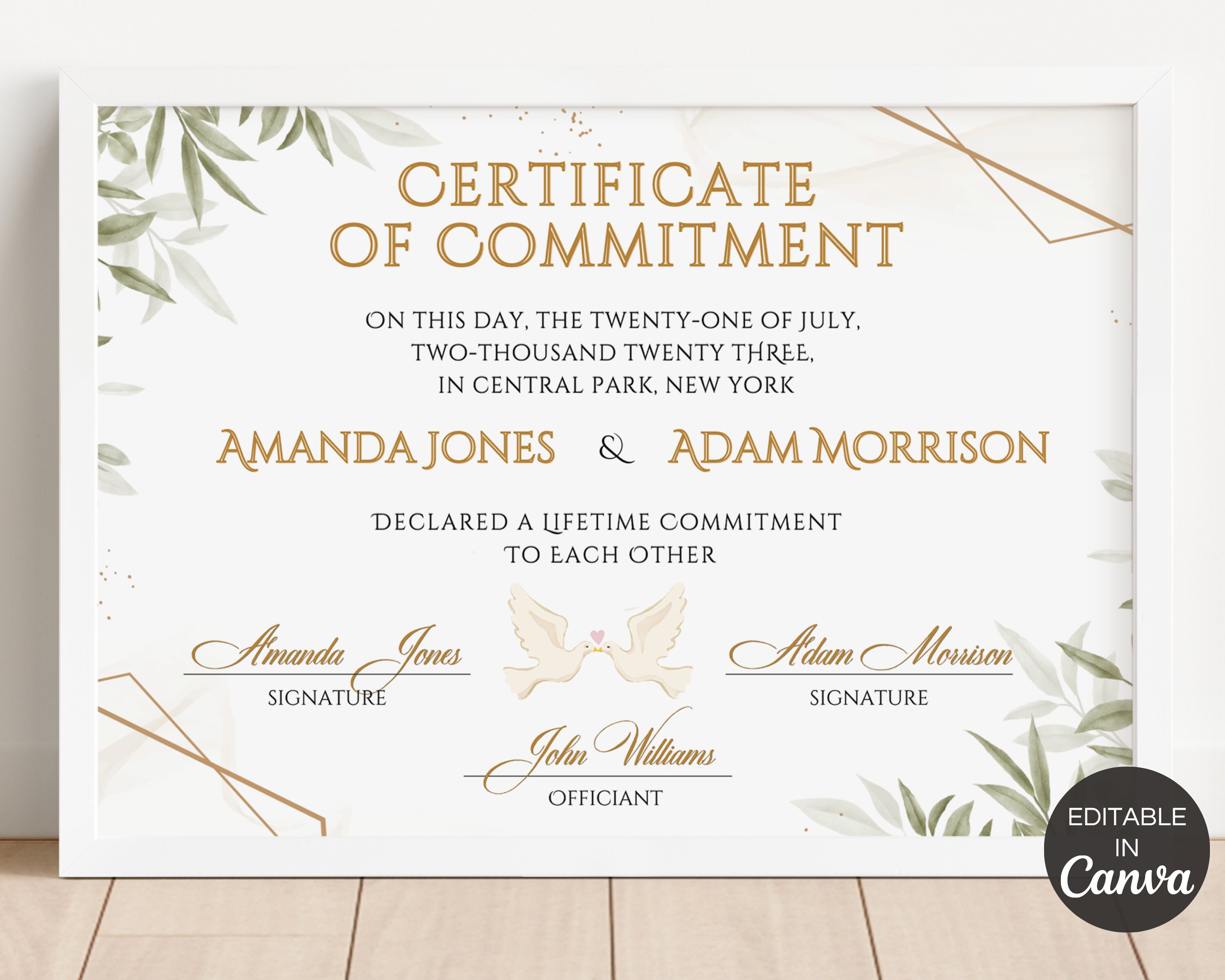 Commitment Certificate Template Printable Certificate of - Etsy
