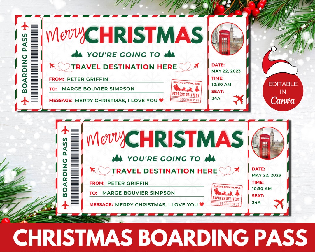 Editable Christmas Boarding Pass Template, Printable Christmas Plane ...