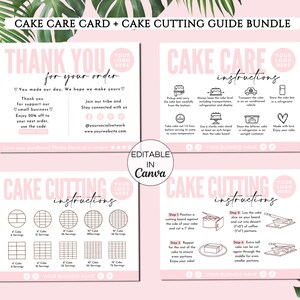 Cake Care Cards Bundle, Editable Cake Cutting Guide Cards, Printable ...