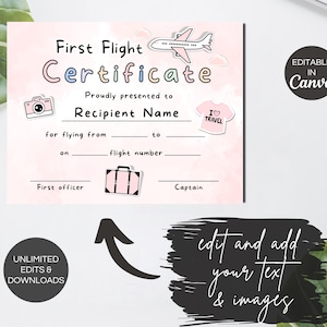 First Flight Certificate for Kids, Editable Toddler's First Flight ...