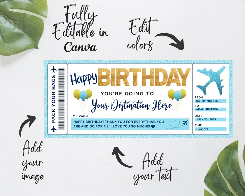 Birthday Boarding Pass Template Editable Surprise Trip Plane - Etsy