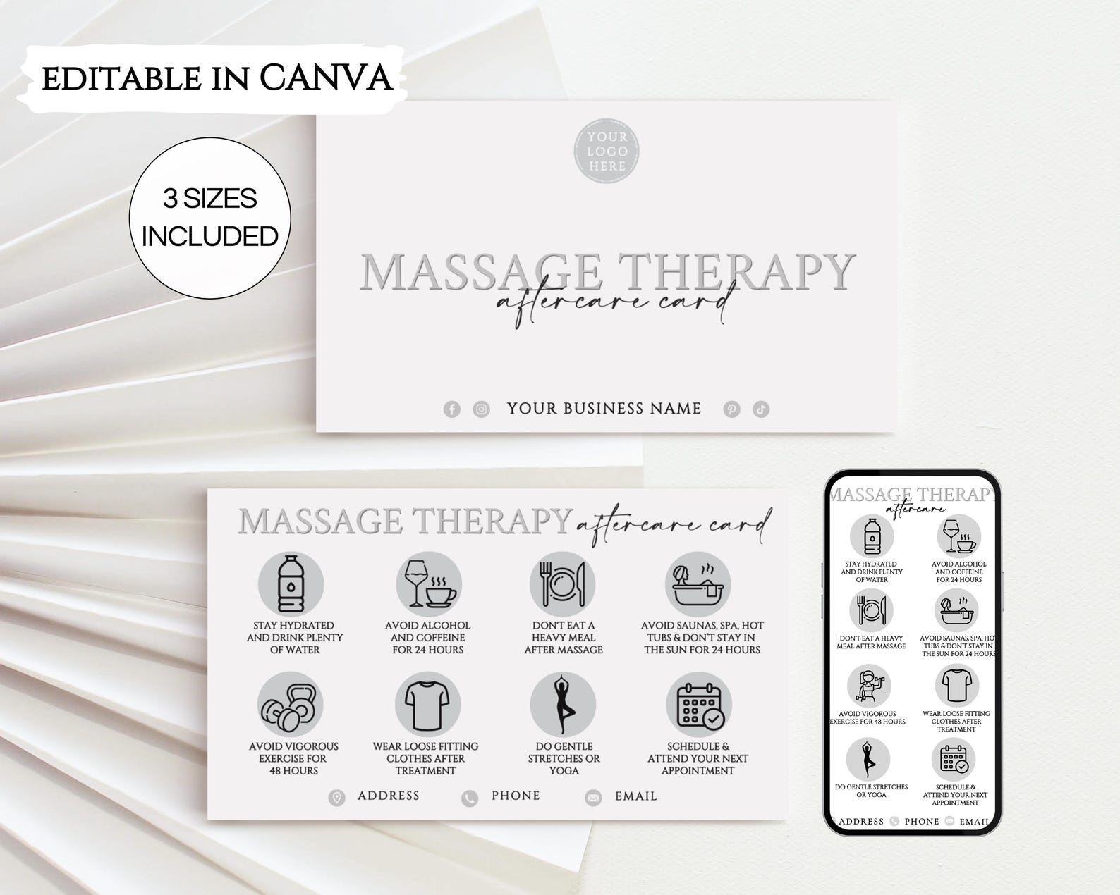 Massage Therapy Aftercare Card, Printable Massagetherapy Cards for ...