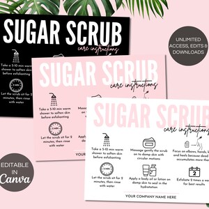Sugar Scrub Care Card Template, Editable Body Scrub Care Guide ...