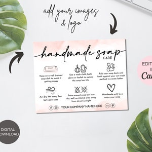 Handmade Soap Care Card Template, Editable Soap Care Cards, Printable ...