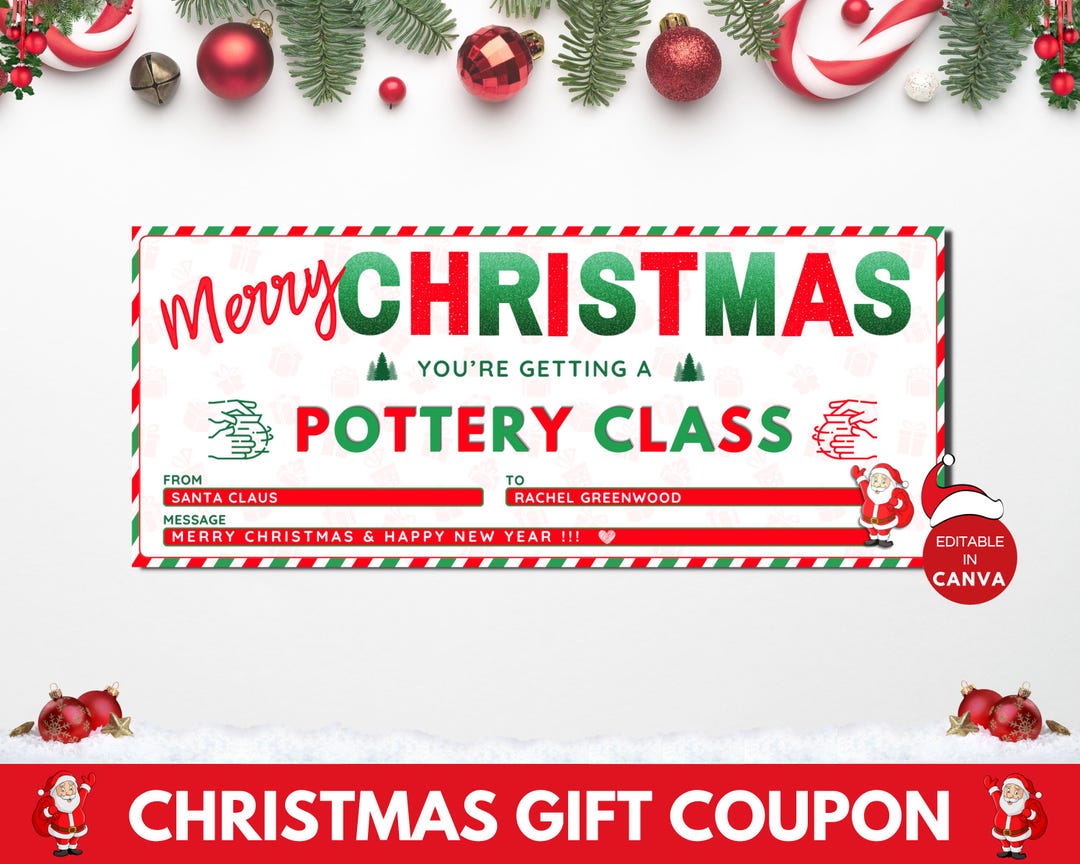 Christmas Pottery Class Gift Coupon Template, Editable Xmas Pottery ...