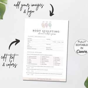 Body Sculpting Intake Forms Bundle, Editable Body Contouring ...