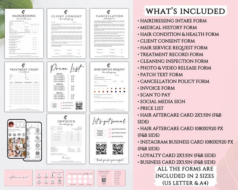 Hairdressing Forms Bundle, Editable Hair Consent Form, Hair Instagram ...
