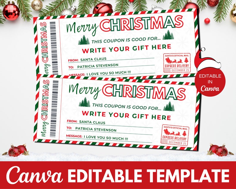 Christmas Coupon Template, Editable Christmas Gift Certificate ...