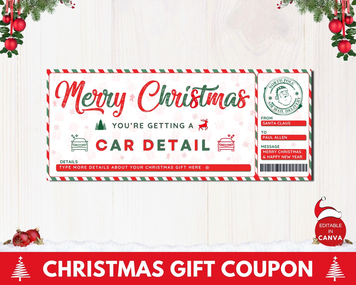Editable Car Detailing Christmas Coupon, Car Detail Christmas Gift ...