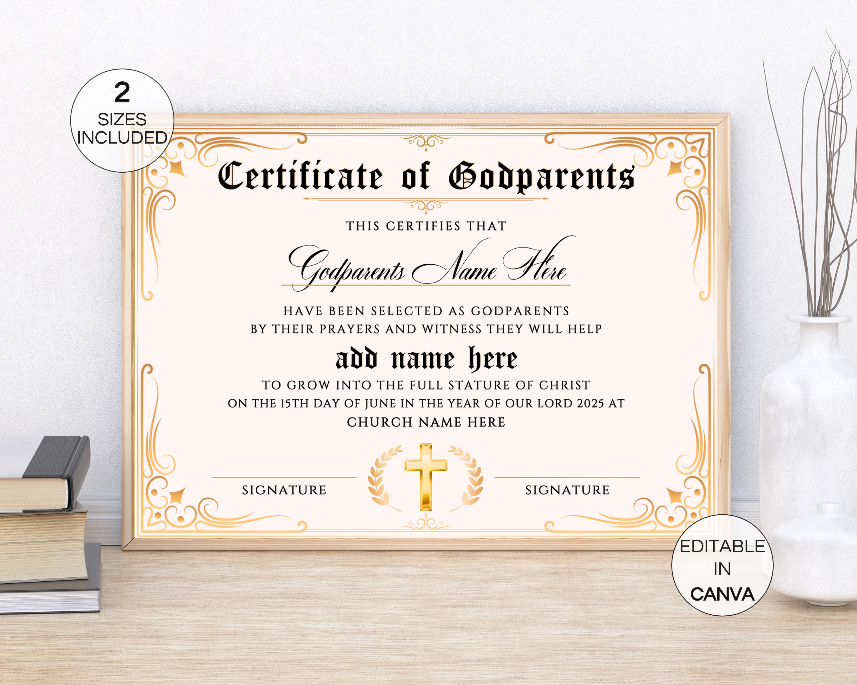 Certificate of Godparents Template, Editable Godparents Certificates ...