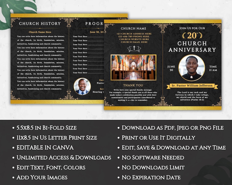 Church Anniversary Program, Printable DIY Churchanniversary Bulletin ...