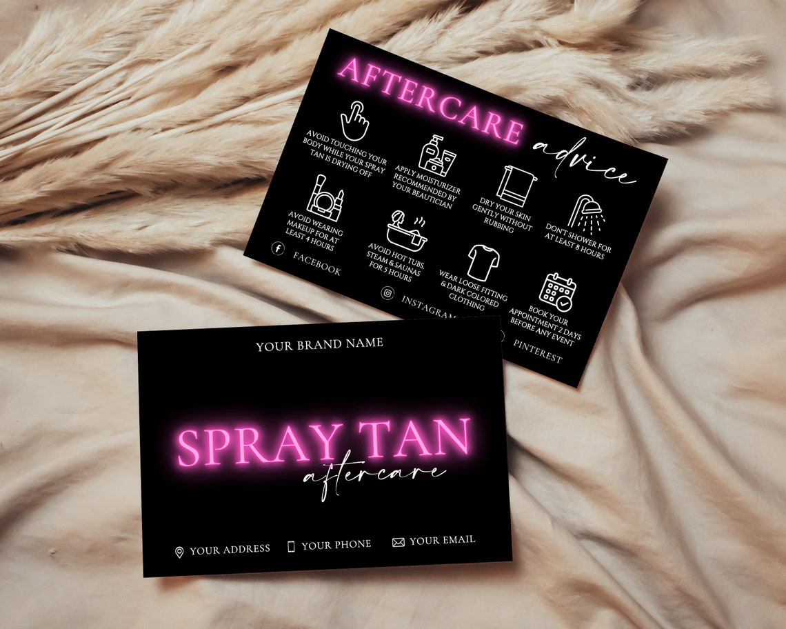 Spray Tanning Aftercare Card, Printable Spray Tan After Instructions ...