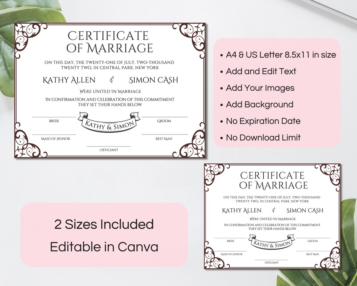 Certificate of Marriage, Custom Marriage Certificates, Printable ...