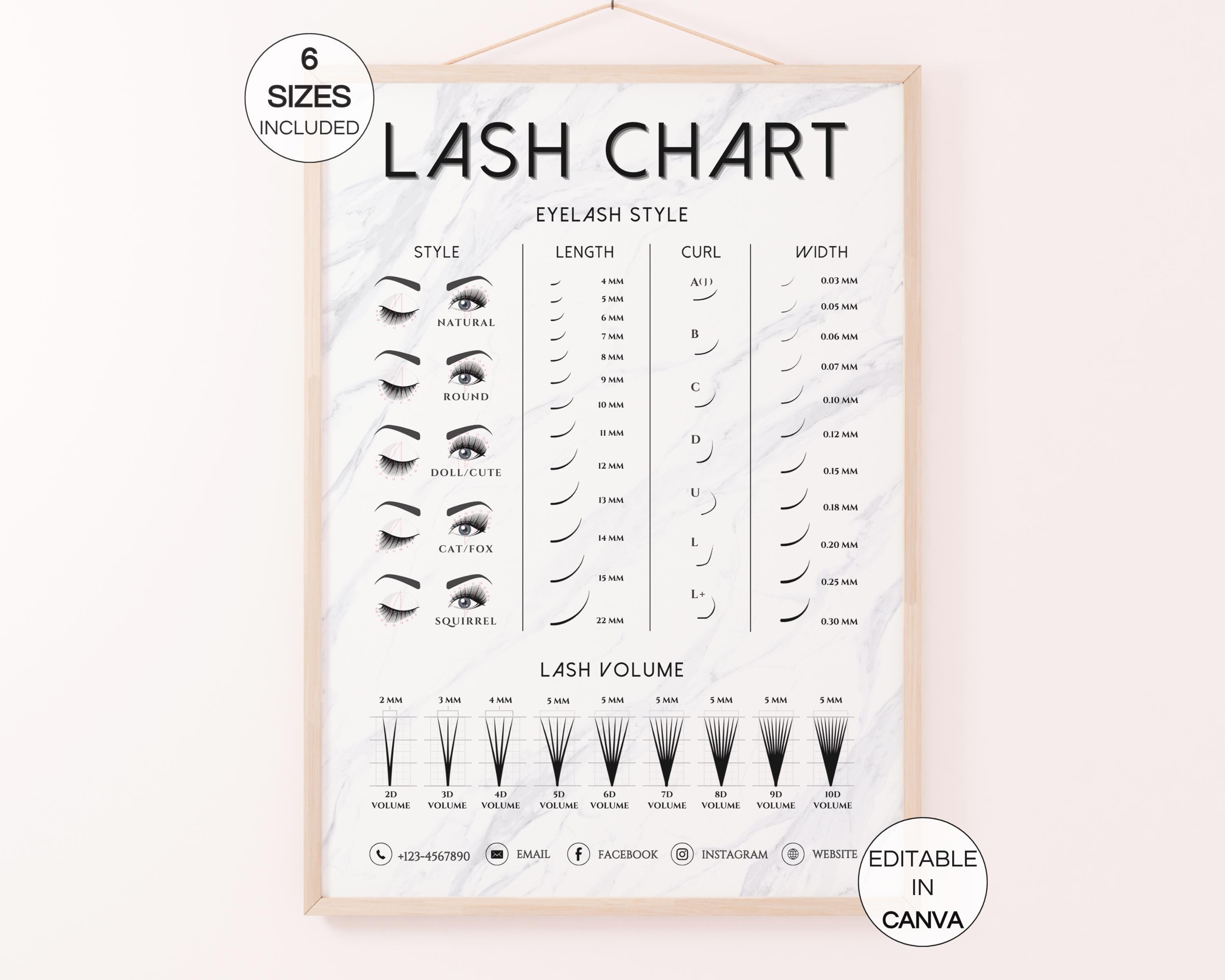 Lash Chart Guide Poster, Editable Esthetician Beauty Salon Eyelash ...