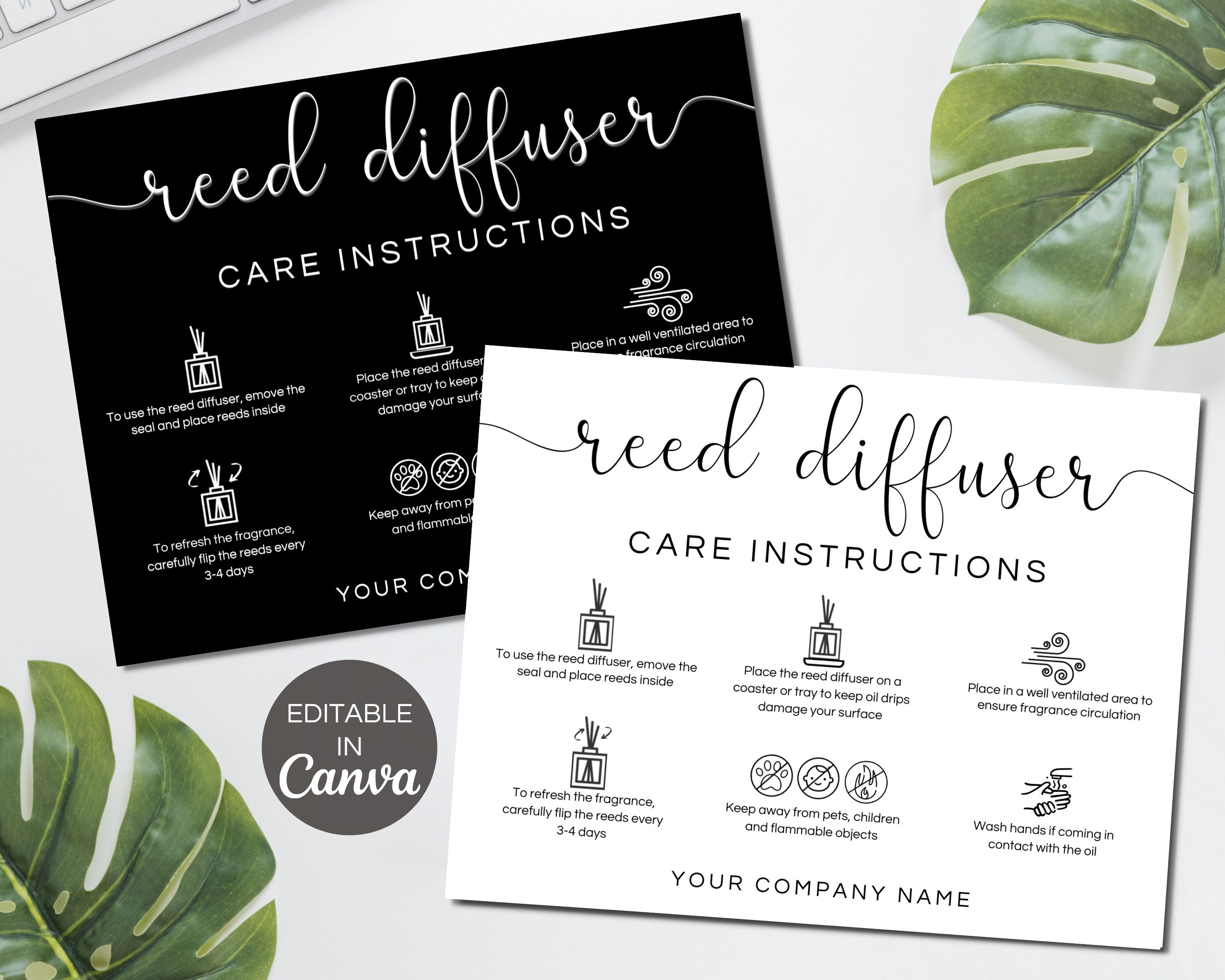 Editable Reed Diffuser Care Instructions, Reed Diffuser Care Card ...