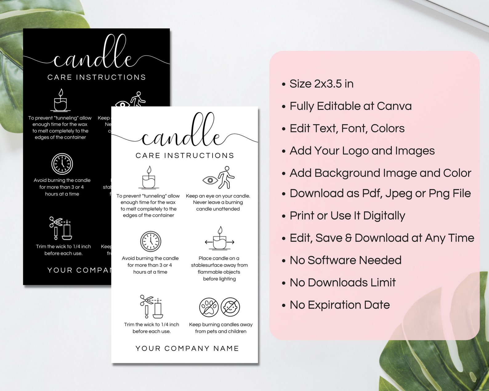 Candle Care Card Canva Template, Editable Candle Instructions Cards ...
