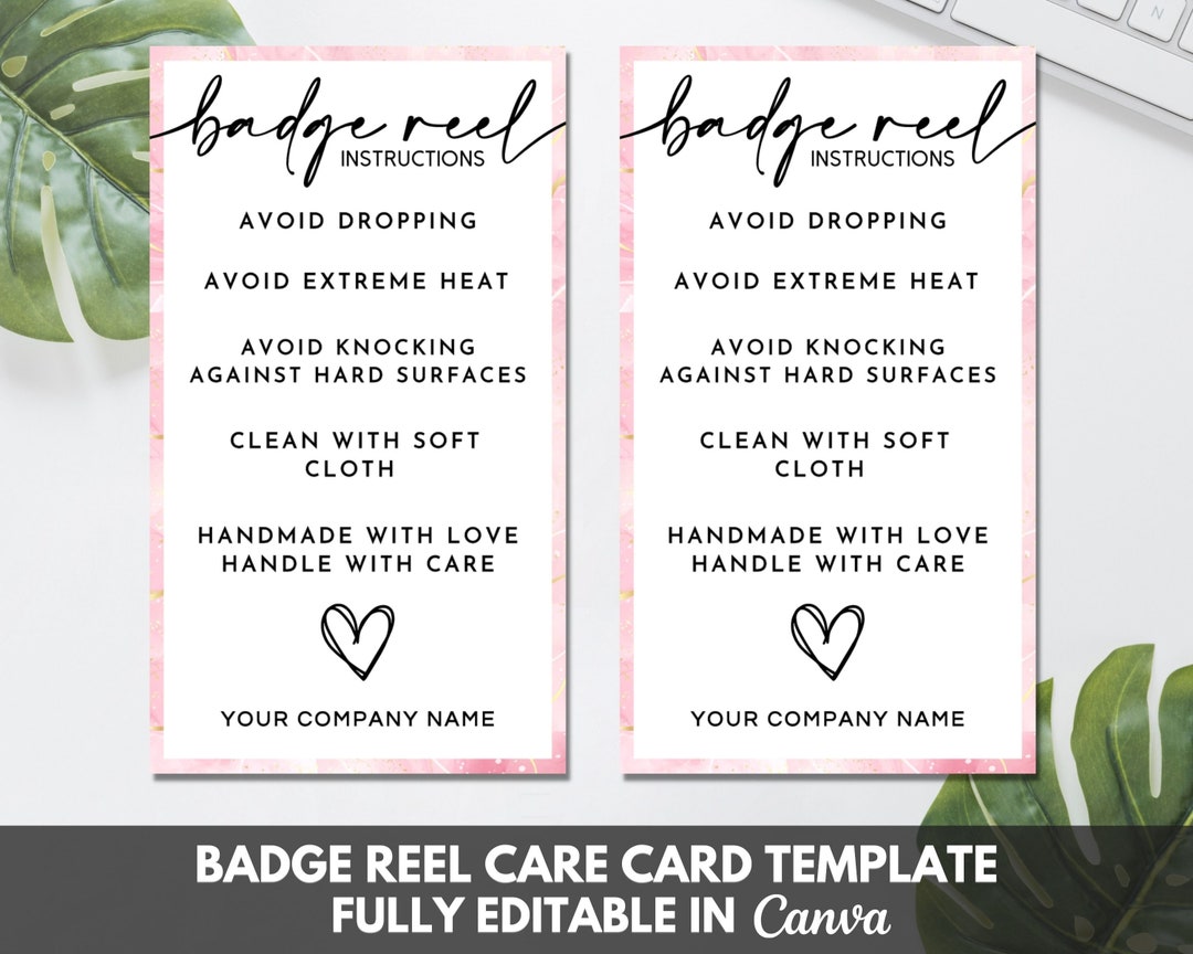 Badge Reel Care Card, Printable Badge Reels Instructions Cards ...
