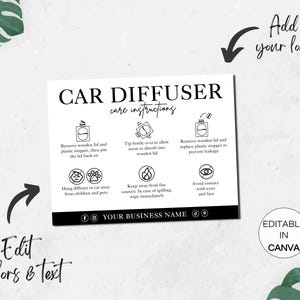 Car Diffuser Care Card, Printable Diffuser Instructions Cards, Editable ...