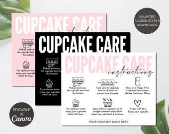 Cupcake Care Card Canva Template Editable Cupcake Care Instructions ...