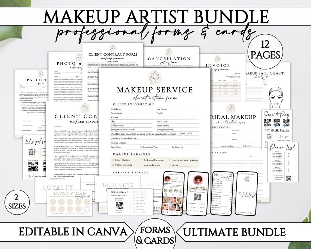 Makeup Artist Forms Bundle, Editable Bridal Makeup Artist Contract ...