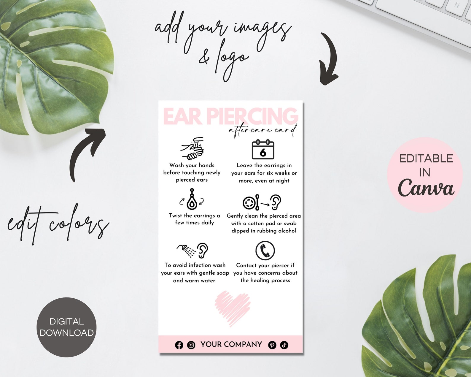 Editable Ear Piercing Aftercare Canva Template, Printable Piercing ...