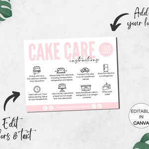 Bakery Business Care Cards Bundle, Editable Cake Care Card, Printable ...