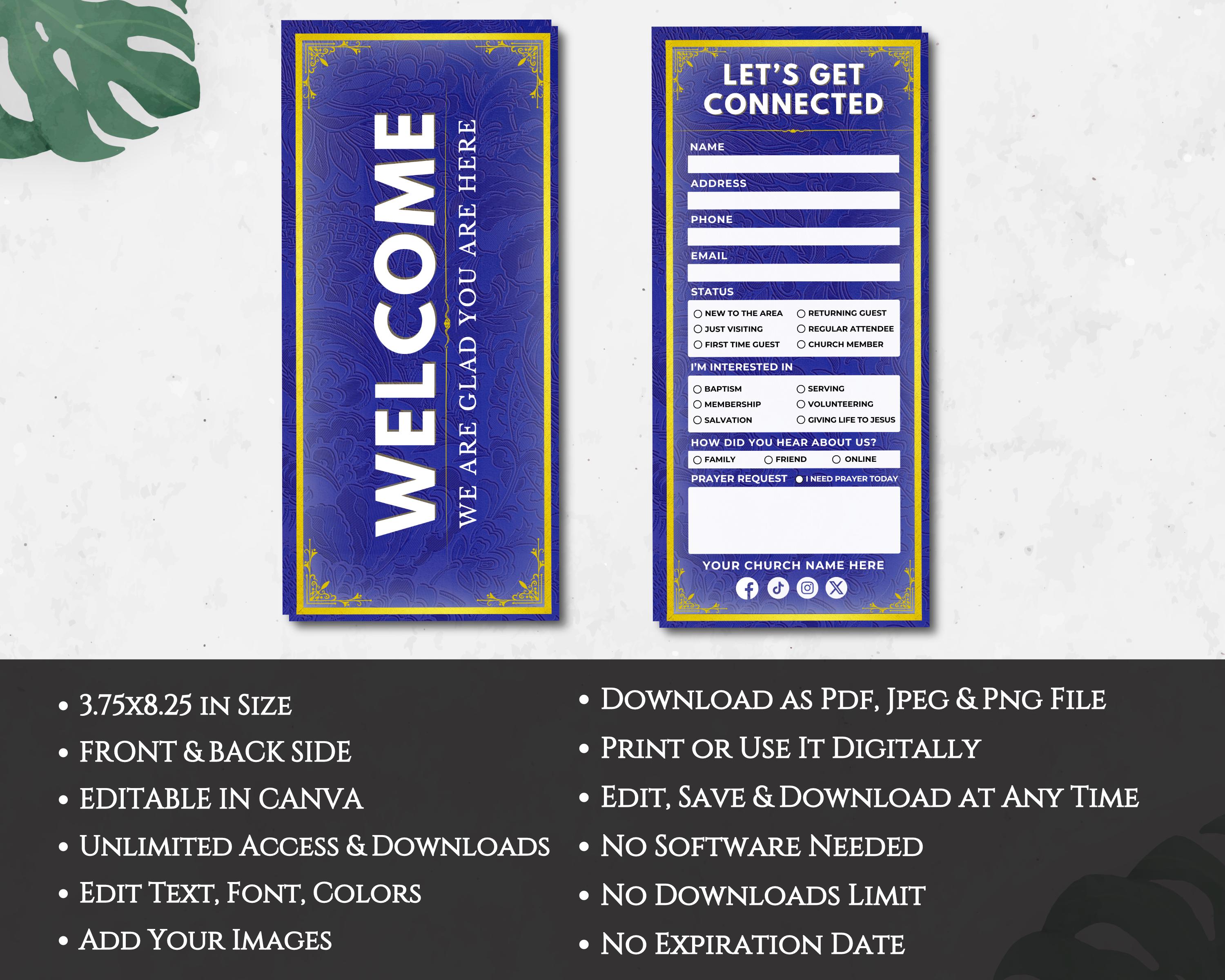 Church Connection Card, Printable Church Connect Cards, Editable ...
